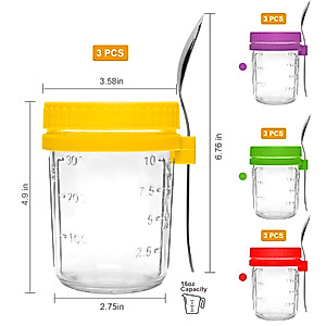 Cadamada Mason Jars 16 oz with Lids, Overnight Oats Containers with for Oatmeal, Pudding, Yogurt,Salad Dressing Containers,Cereal Meal Prep Containers,DIY Gifts, Wedding, Party(12pcs)