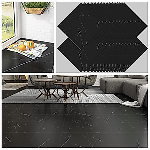 CHICHOME 12''x12'' Peel and Stick Floor Tile Black 32 Pack Marble Vinyl Floor Tiles Self Adhesive Vinyl Flooring Tiles Waterproof Removable Stick on Floor Tile for Bathroom Kitchen Bedroom Living Room