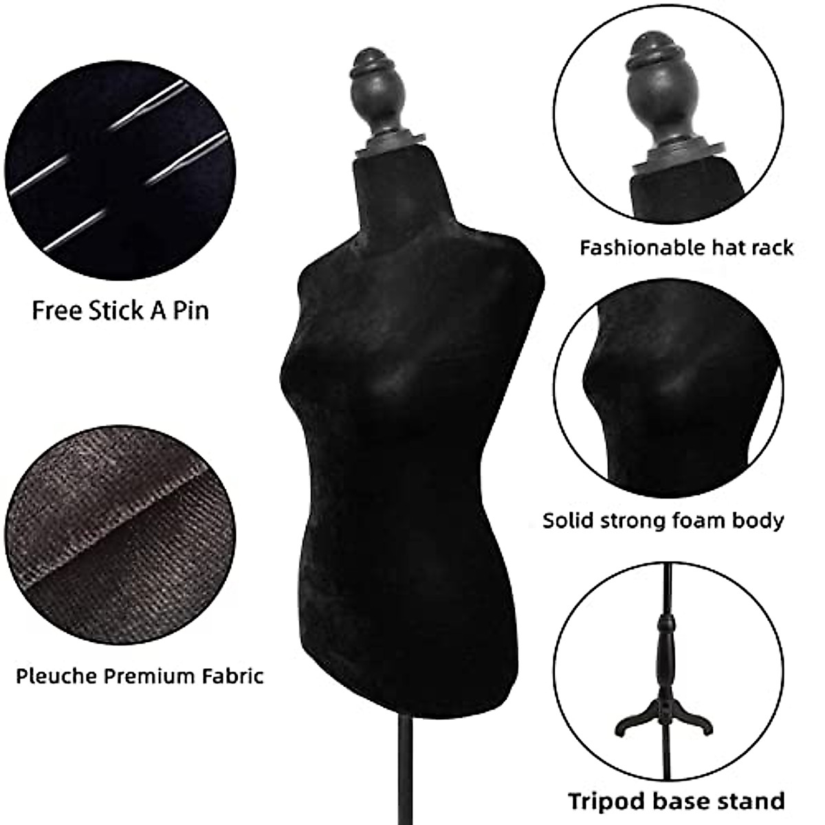 Female Dress Form Mannequin Body Display Adjustable Mannequin Stand Realistic Mannequin Torso with Tripod Base Stand for Clothing Dress