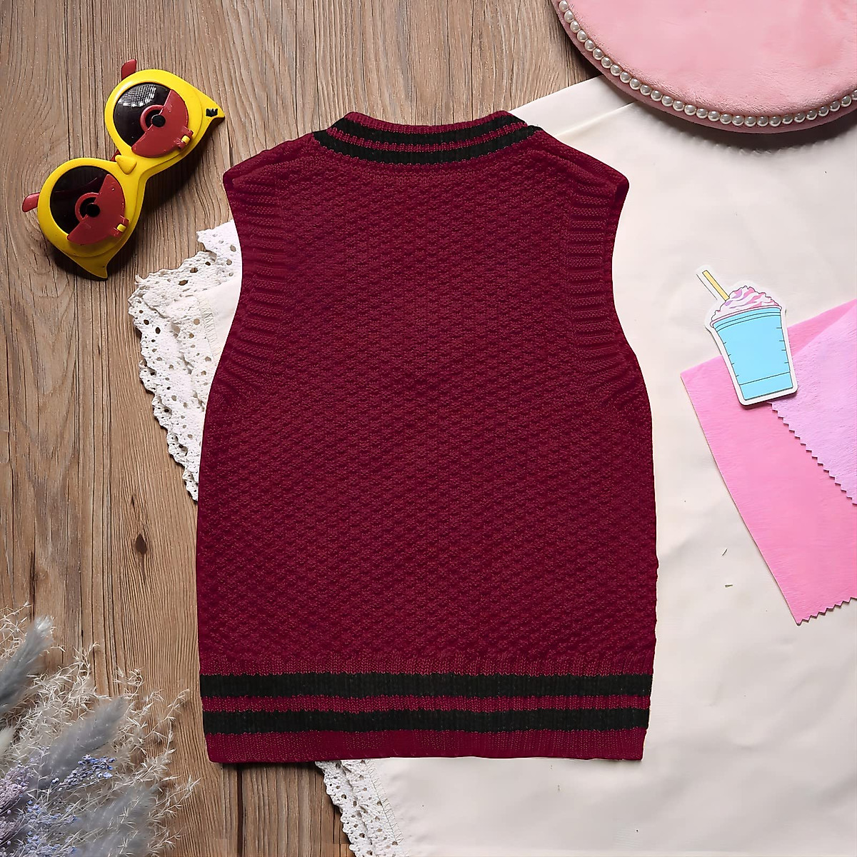 MSTOZE Baby Boys Sweater Vest, School Uniform Sweater Pullover Top V-Neck Knit Cotton Kids Vest for 6M-4T Toddler Girls (Red)