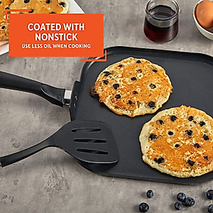 IMUSA 11in Bistro Aluminum Nonstick Square Griddle with Cool Touch Handle, Black