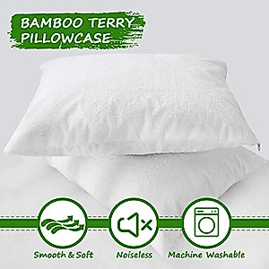 Toddler Pillowcase Protector Waterproof Bamboo Terry Cooling Breathable Baby Pillow Cover, Fit Pillow Sized 13" x 18",14" x 19",12" x 16" or Smaller with Zipper Travel Pillowcase for Boys Girls, White