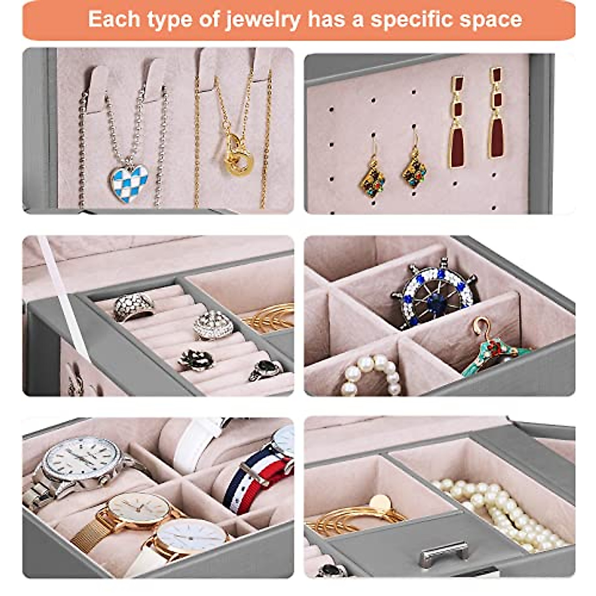 ANWBROAD Huge Jewelry Organizer Box Women Jewelry Storage Box Capacity for All Jewelry with Lock Mirror for Necklaces Earrings Rings Bracelets Jewelry Case UJJB028H
