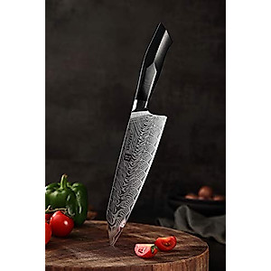 XINZUO Damascus Steel Chef Knife, 8.5 inch Kiritsuke Kitchen Knife Professional Forged Gyuto Cooking Knife, Military Grade G10 Handle with Magnetic Sheath -Feng Series
