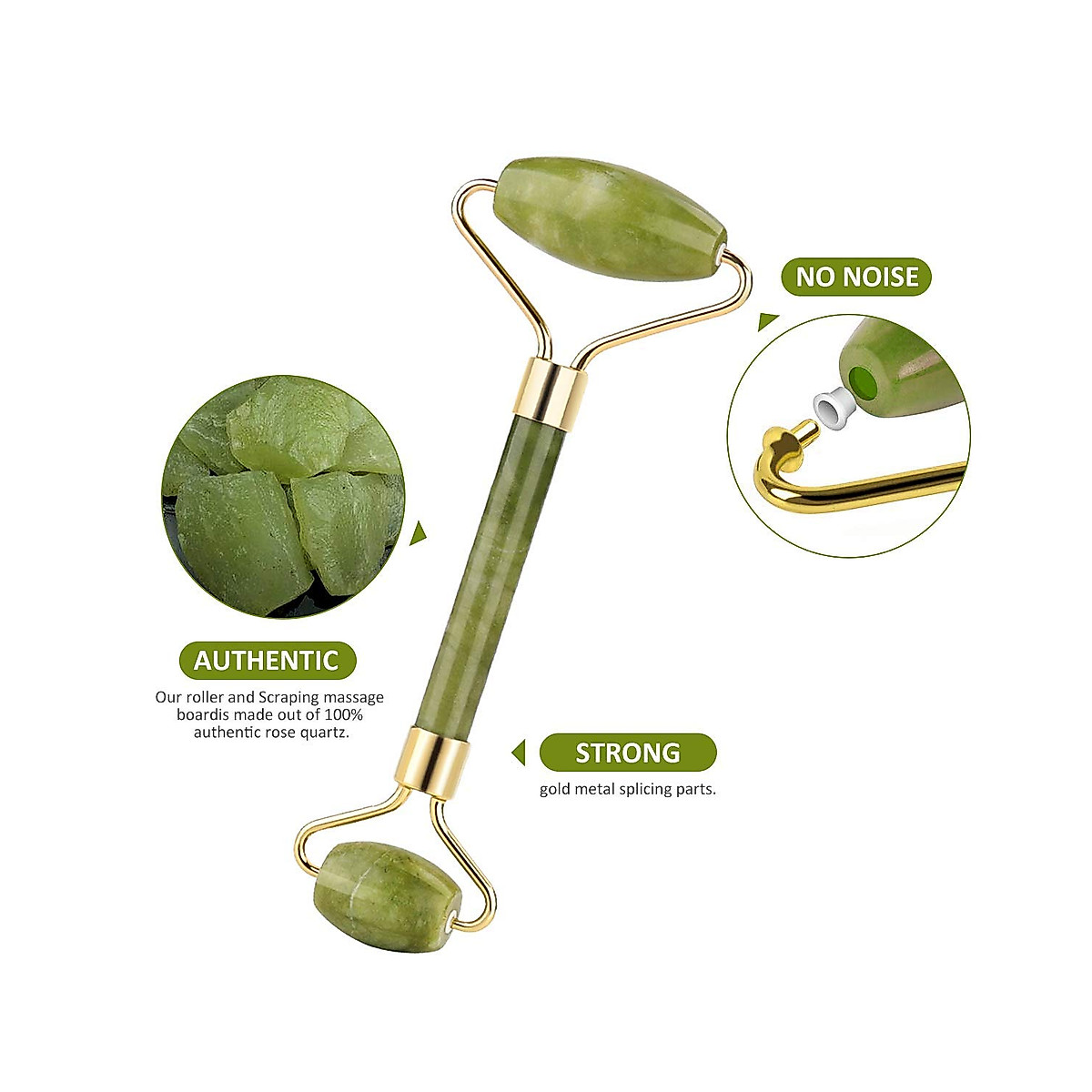 Jade Roller for Face, Jade Roller and Gua Sha Set, EUASOO 100% Real Natural Beauty Jade Facial Roller Massage Tool for Face Eyes Neck Body – Anti Aging Beauty Treatment