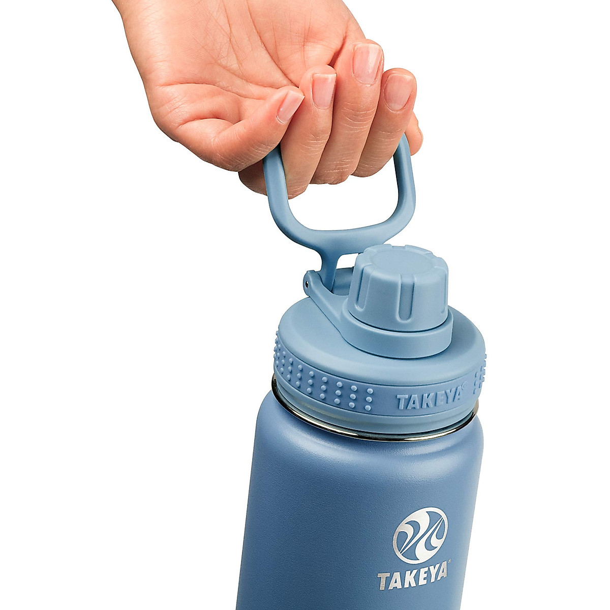 Takeya Actives Insulated Water Bottle with Spout Lid, 24 Ounce, Bluestone & Actives Insulated Stainless Steel Water Bottle with Spout Lid, 24 Ounce, Midnight