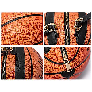 Women Basketball Shaped Purse Girls Round Handbag Fashion Cute Handle Bag Shoulder Cross Body PU Leather Messenger Bags Adjustable Strap (Brown)