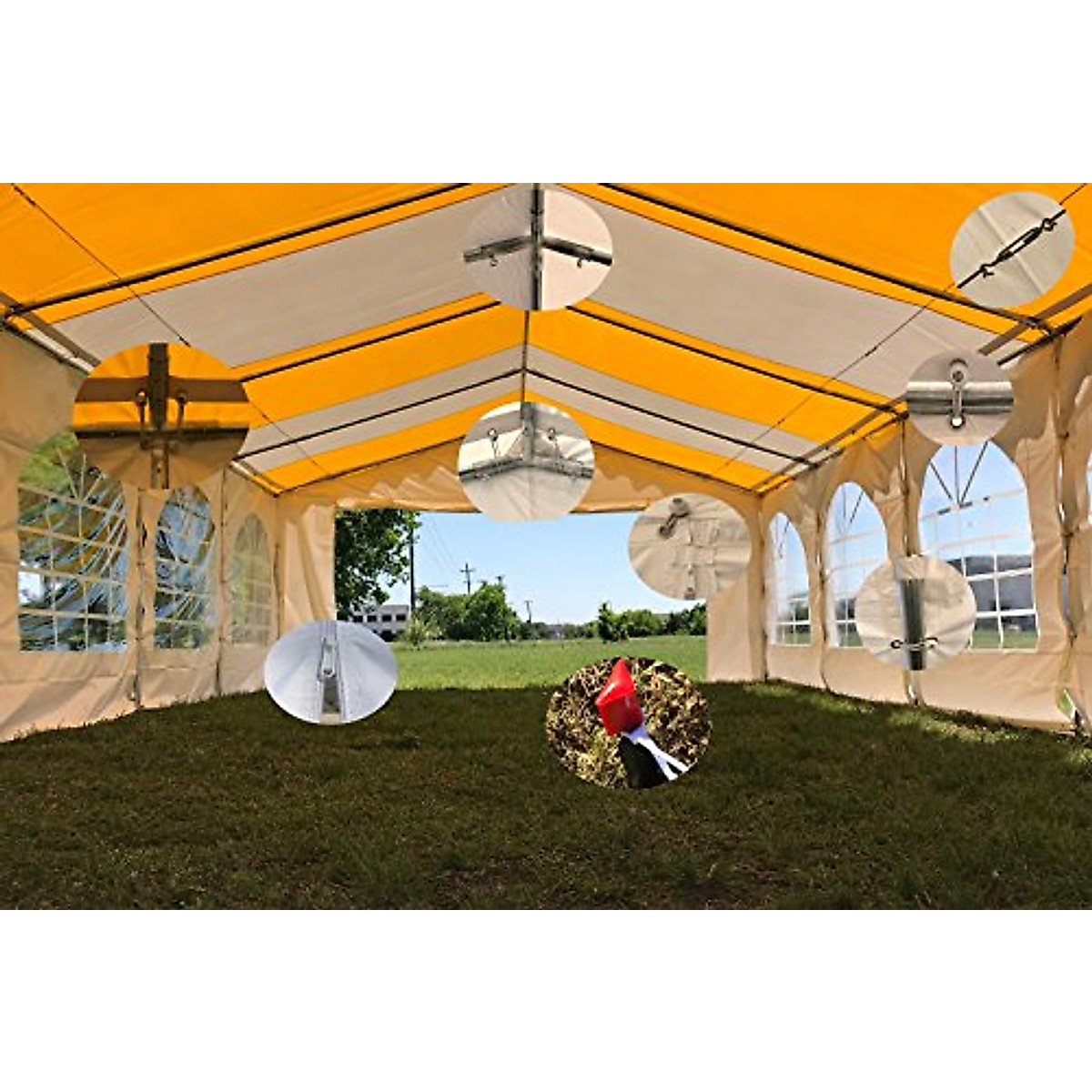 DELTA Canopies 32'x16' Budget PVC Wedding Party Tent,Easy Setup Outdoor Event Canopy,Backyard Garden Shelter Gazebo,with Waterproof Top,Galvanized Steel Frame,Commercial/Residential Use,Yellow White