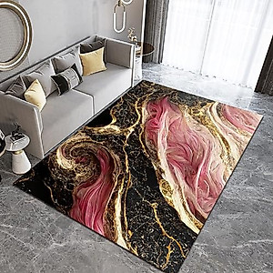 Red Black Gold Marble Entryway Rugs 5x8ft, Modern Abstract Red White Printed Kitchen Rugs Non Slip Washable, Comfort Standing Mat for Living Room Area Rug Bedroom Home Decor