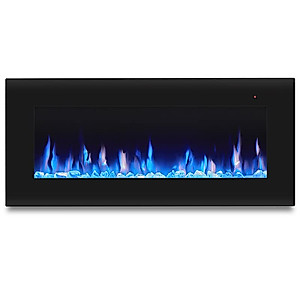 BOWERY HILL Modern 40" Wall Mounted Electric Fireplace Mantel Heater with Remote Control, Adjustable Led Flame, 1400W in Black