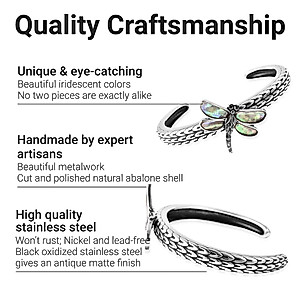 Shop LC Abalone Shell Dragonfly Cuff Bracelet in Stainless Steel - Genuine Handmade Abalone Boho Jewelry for Women - Natural Abalone Bali Bangle - 7.5" Costume Jewelry for Women Birthday Gifts for