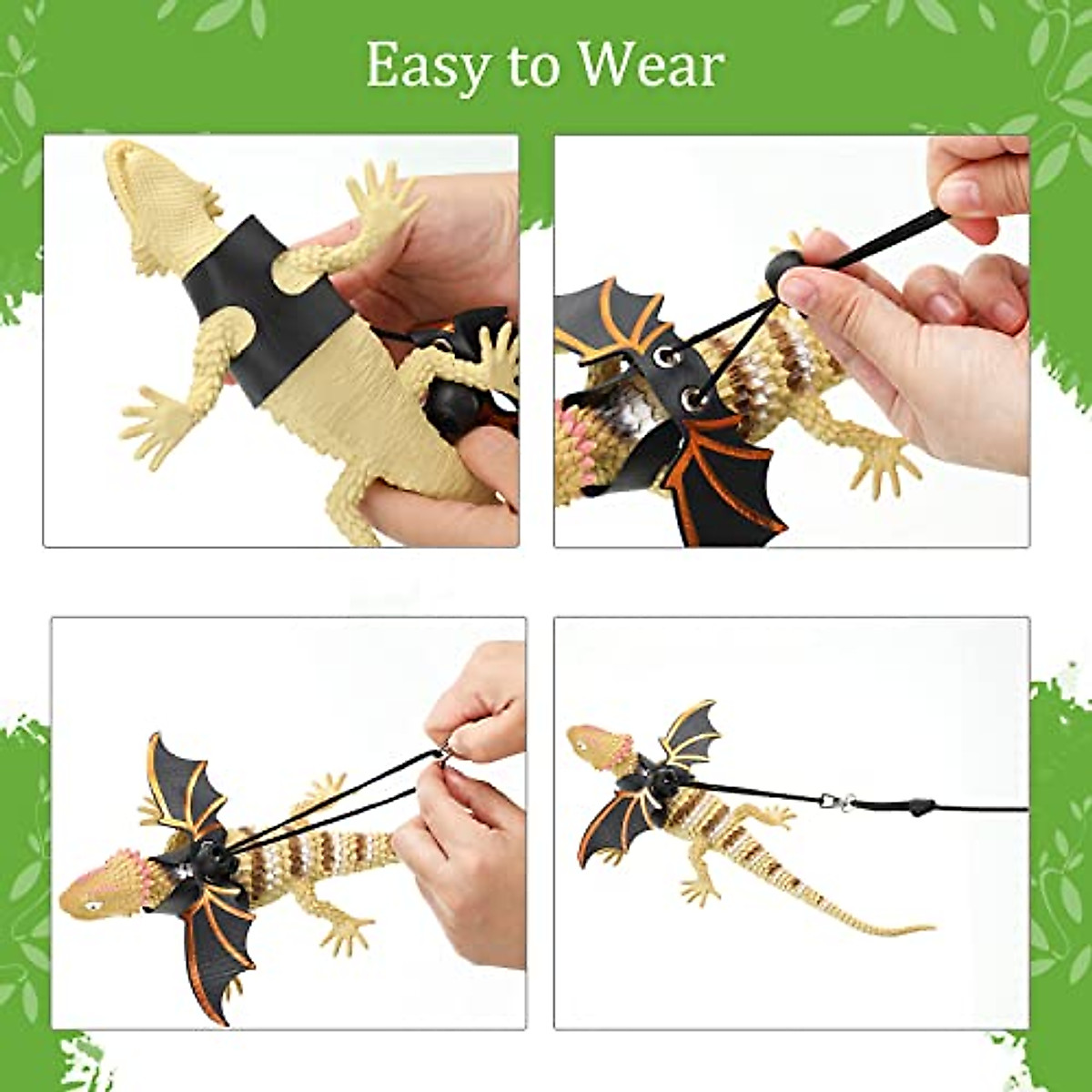 5 Pieces Bearded Dragon Accessories Toy Set Bearded Dragon Leashes and Harnesses S/M/L 3 Size Packed Lizard Harness Mini Scooter Lizard Helmet Hats Adjustable Bearded Dragon Leash (Black)