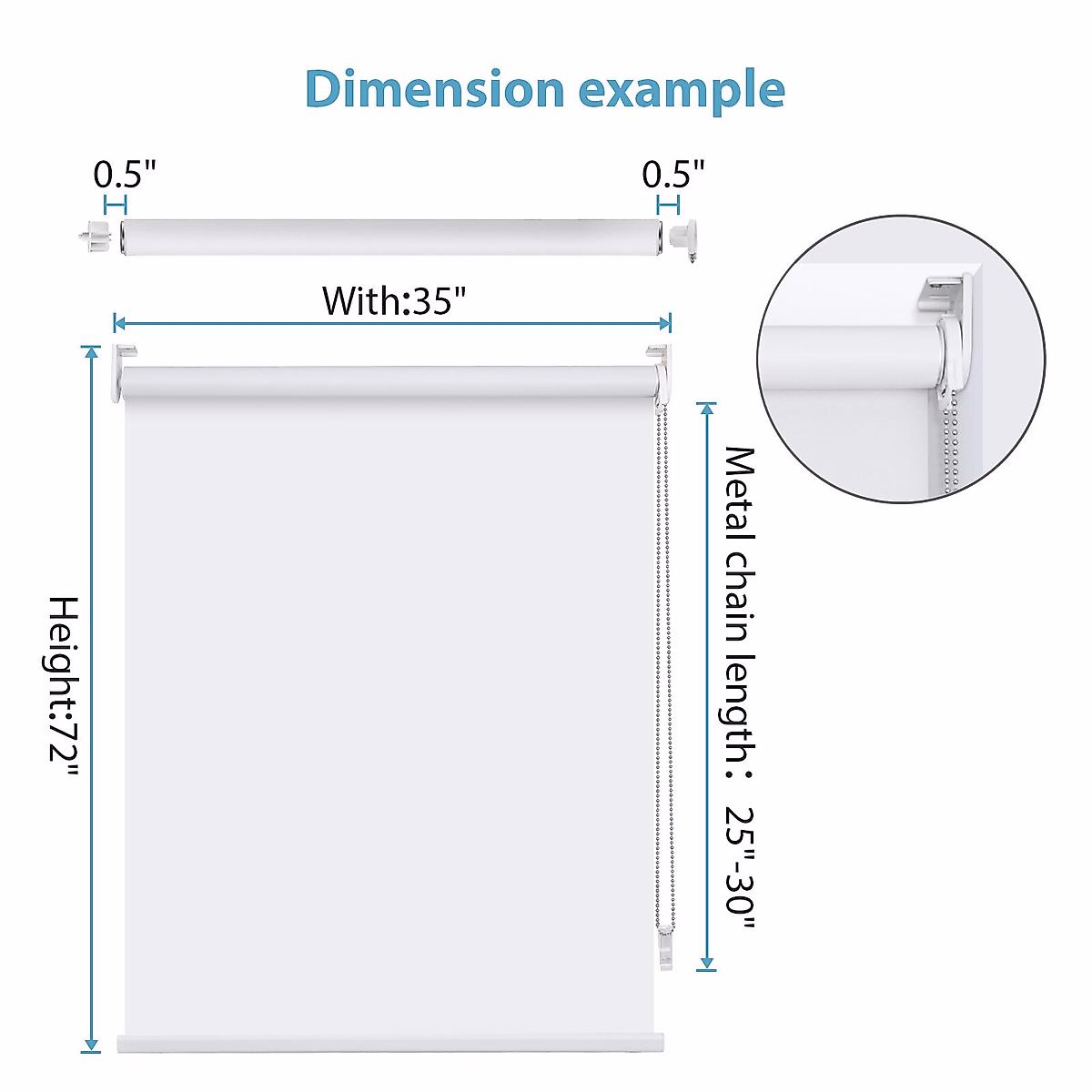 SUNFREE Blackout Roller Shades for Windows,58" W x 72" H, White,Pull Down Shades for Windows with Chain Cord, Roller Blinds for Living Room, UV Protection Room Darkening Shades Door Blinds