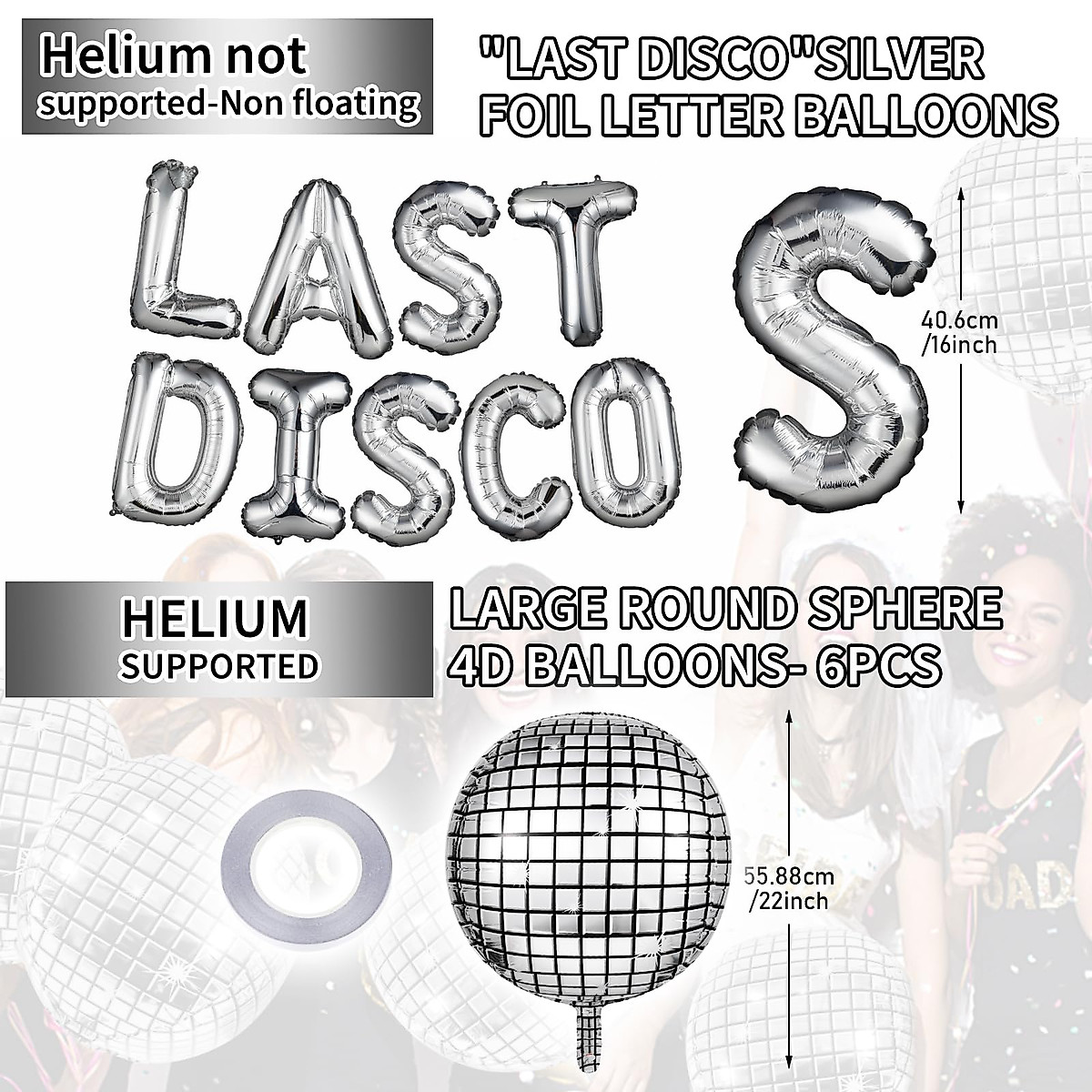 DSLSQD 15 Pieces Last Disco Balloons, Silver Last Disco Balloons 16 Inch Disco Letters and 22 Inch Disco Ball Balloons Last Disco Bachelorette Party Decorations Bridal Shower Party Supplies