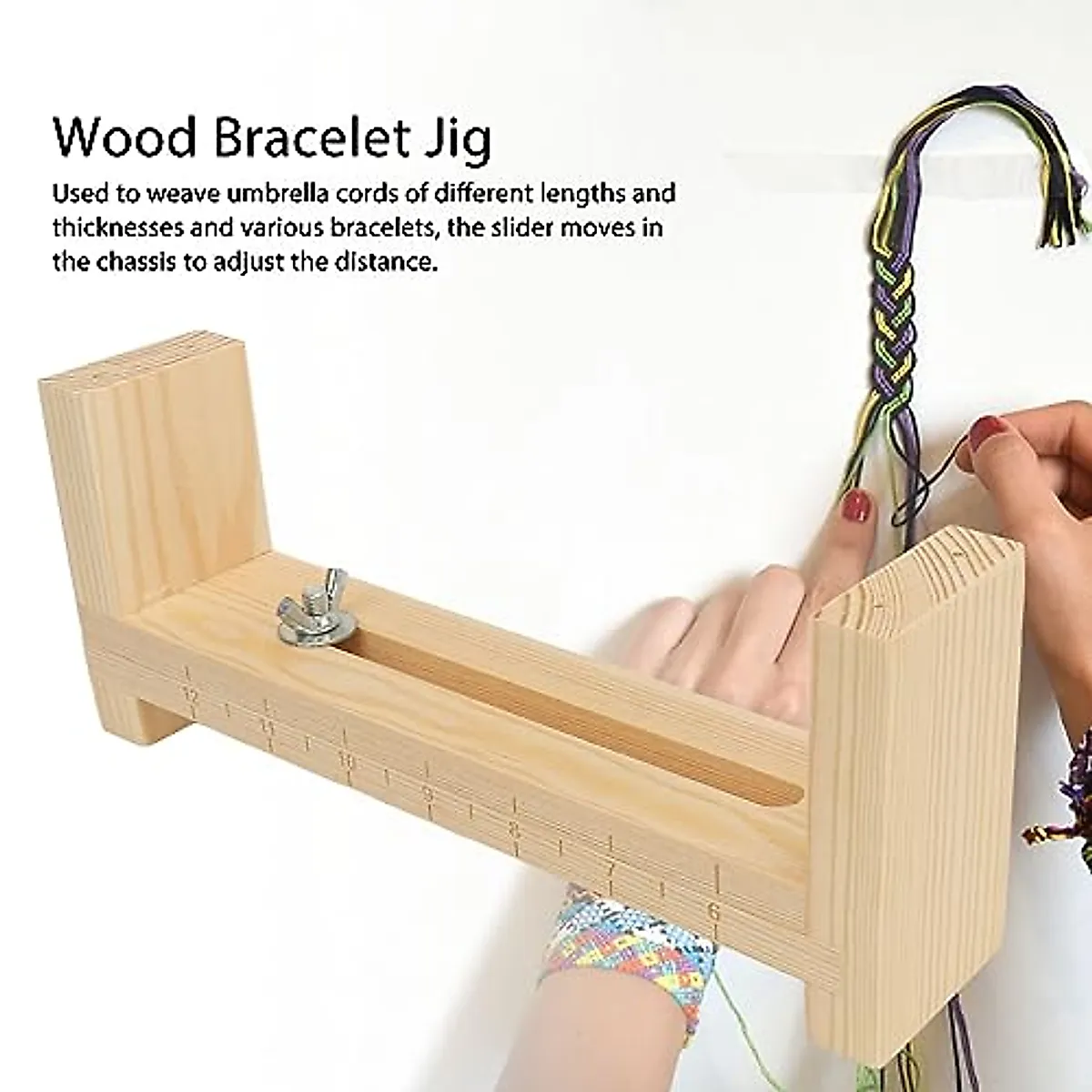 Alomejor Wooden Paracord Bracelet Jig Adjustable Craft Tool Kit for DIY Braiding Weaving Simple Portable with Adjustable Distance Slider