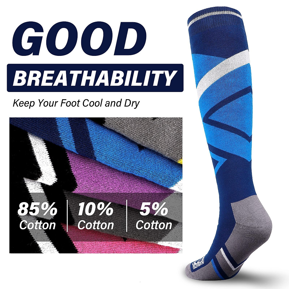 findway Ski Socks,Snowboard Socks for Womens Mens, 2 Pairs Winter Warm Knee-high Hiking Athletic Socks