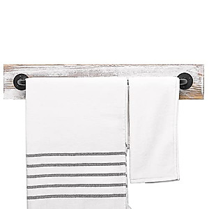MyGift 24-inch Industrial Black Metal Towel Bar Rack with Vintage White Wood Wall Mount Bathroom Towel Holder
