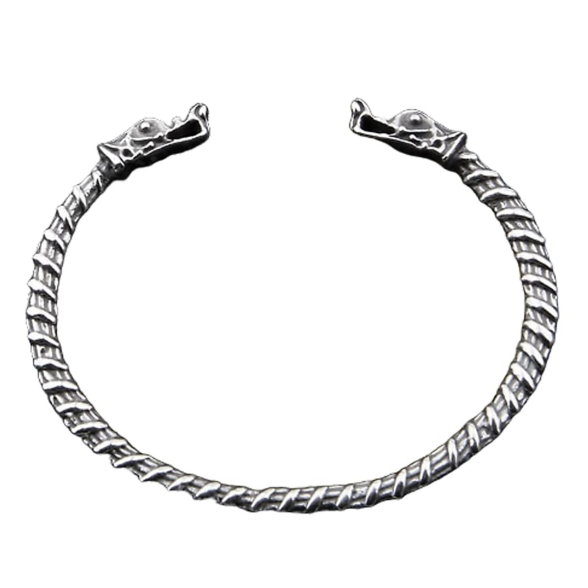 Silver Viking Boat figurehead Dragon Bangle with wood box for men or women ~ 925 Sterling Silver mens open cuff ~ Viking Amulet