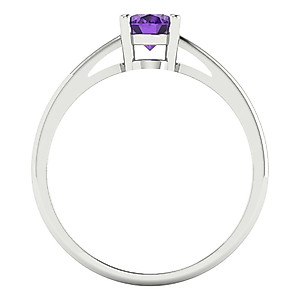 Clara Pucci 1.0 ct Oval Cut Solitaire Natural Amethyst gemstone Wedding Bridal Designer Anniversary Engagement Ring Real 14k White Gold
