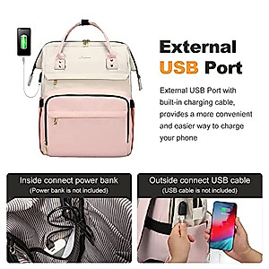 LOVEVOOK Laptop Backpack for Women, 17-inch Large Capacity Fashion Work Computer Backpacks Purse, Travel Business Bags, Doctor Nurse Backpack, Beige-Pink