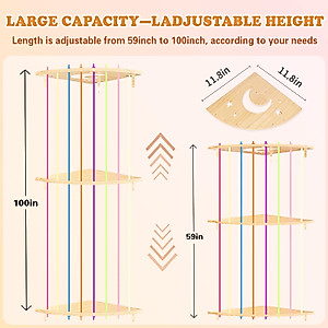 Diteryy Stuffed Animal Storage Wood Plush Toys Hanging Organizer Length Adjustable Stuffed Animal Holder with Moon Star Pattern Kids Toy Shelf Large Toy Storage for Nursery Playroom Bedroom Furniture