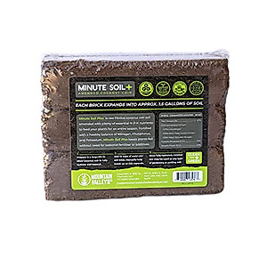 Minute Soil Plus Brick - NPK Amended Compressed Coco Coir Fiber Grow Medium - 3 Bricks = 1.5 Gallons of Potting Soil Each - Gardening, Plants, Flowers, Herbs, Microgreens - Peat Free