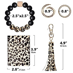 UpUDo Keychain Bracelet Wristlet, Silicone Beaded Key Ring Bracelet with Card Wallet, Elastic Keyring Bangle for Womens