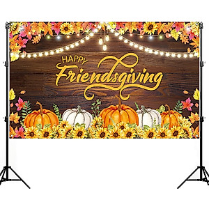 Nepnuser Happy Friendsgiving Photo Booth Backdrop Fall Harvest Thansgiving Friends Party Decorations Maple Leaves Sunflower Wall Decor Supplies (7×5ft)