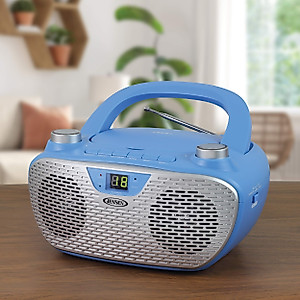 JENSEN CD-485-BL CD-485 1-Watt Portable Stereo CD Player with AM/FM Radio, Corded Electric (Blue)