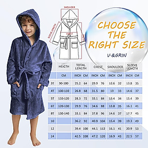 V.&GRIN Boys Fleece Robe, Hooded Toddler Soft Fuzzy Bathrobe for Kids 3-14 Years（Gray 9-10）