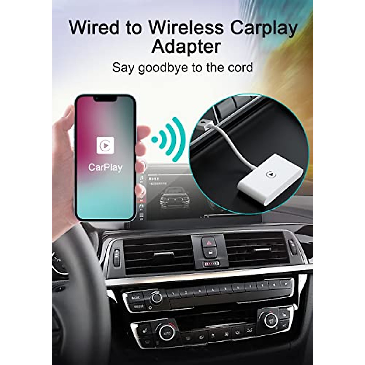 Wireless CarPlay Adapter,CarPlay Dongle for OEM Wired CarPlay Cars, Convert Wired to Wireless CarPlay, Support Online Update Plug & Play Easy Use Fit for Cars from 2015 & iPhone