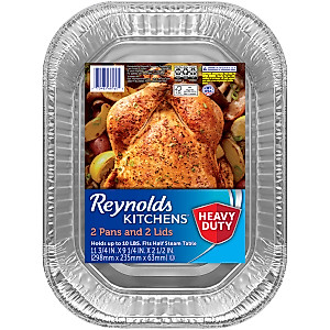 Reynolds Kitchens Heavy Duty Aluminum Pans for Roasting with Lids, 12x9 Inch, 2 Count (Pack of 3)