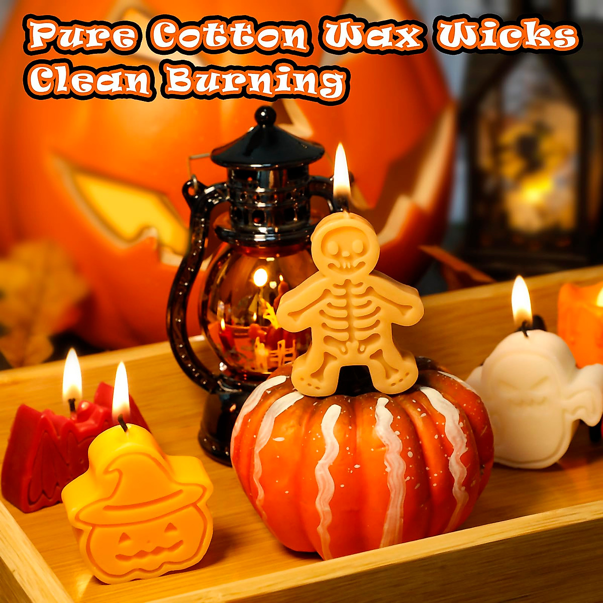 LA BELLEFÉE Halloween Tea Lights Candles, English Pear Scented Candles Halloween Candles for Decorations 8 Pack, Fall Festival Decorations, Spooky Halloween Gifts