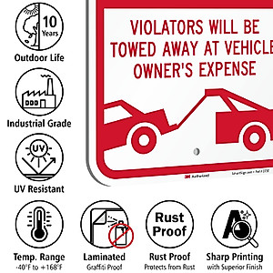 SmartSign 18 x 12 inch “Private Parking - No Parking, Violators Towed At Vehicle Owner's Expense” Metal Sign, 63 mil Aluminum, 3M Laminated Engineer Grade Reflective Material, Red and White