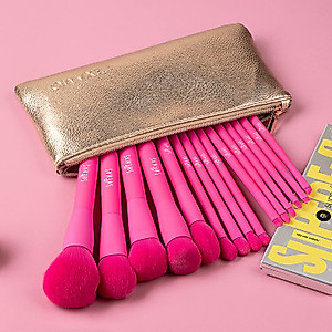 Makeup Brush Set, 15 Piece Quality Makeup Brushes, Premium Synthetic Make Up Brushes for Foundation Powder Blush Highlighter Concealer Makeup Brush Kit for Travel, Hot Pink