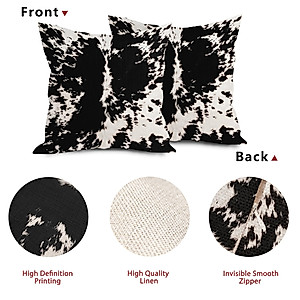 Cowhide Print Pillow Covers 18X18 Inch Black White Cow Spots Decorative Square Pillow Cases Set of 2 Farmhouse Western Home Decor Cotton Linen Throw Pillows For Bedroom Sofa Couch Porch Outdoor