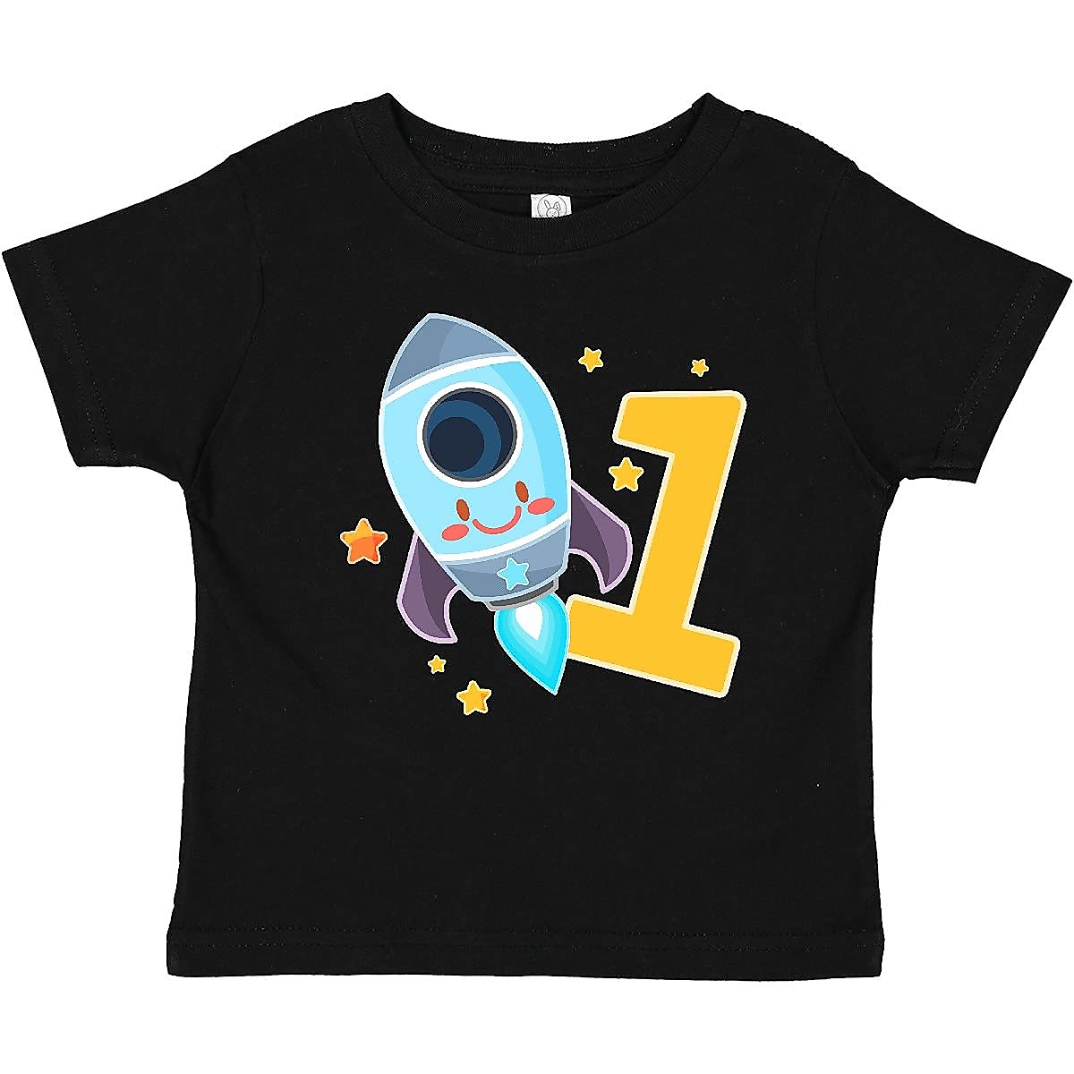 inktastic Rocket Spaceship Happy First Birthday Baby T-Shirt 18 Months 0040 Black 2f6e2