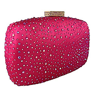 Boutique De FGG Fuchsia Women's Evening Handbags Wedding Party Crystal Clutch Purses Bridal Rhinestone Bags