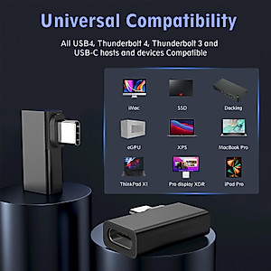 90 Degree USB C Adapter 240W, [5 Pack] 40Gbps 8K Video Right Angle USB 4 & Thunderblt 4 Extension Converter, USB-C Male to Female Extender for iPhone 15,MacBook,iPad Pro,ROG Ally,Steam Deck,Switch
