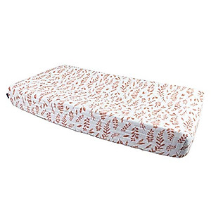 Bebe au Lait Premium Muslin Changing Pad Cover - Elasticized Fit, Safety Strap Holes, 2-Layer Open-weave, 100% Cotton Muslin, Fits Standard Baby Changing Pad up to 36" X 18" X 6"-One Size, Pink Leaves