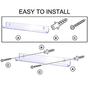 Sooyee 6 Pack Acrylic Shelves,15 Inch Floating Bookshelf Wall for Kids Room,Picture Ledge Display Shelves,Funko Pop Shelves Toy Storage,Clear Shelves