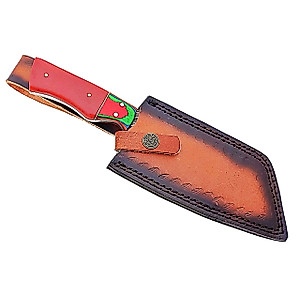 Damascus Steel Hunting Knife - Fixed Blade Knives with Sheath - Firm Grip Handle Made of Rose Wood (Mac)