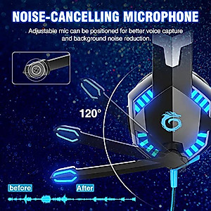 VersionTECH. G2000 Gaming Headset for PS5 PS4 Xbox One Controller,Bass Surround Noise Cancelling Mic, Over Ear Headphones with LED Lights for Mac Laptop Xbox Series X S Nintendo Switch NES PC Games