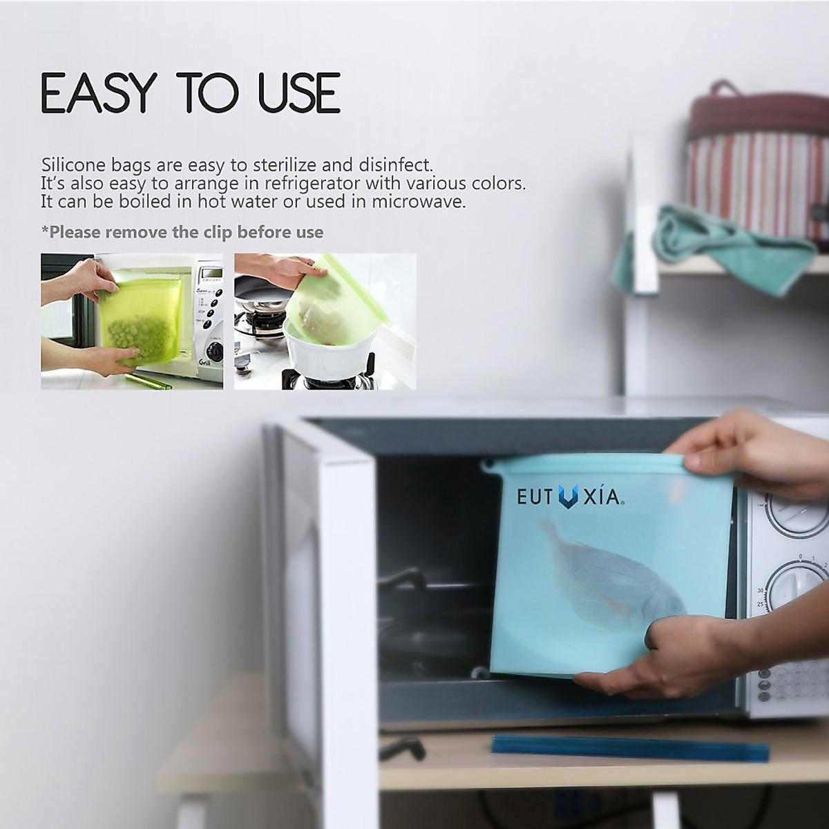 Eutuxia Reusable Storage Bags, Set of 4, Premium Lock Versatile Leak-proof Preservation Container, Plastic Free Sandwich Vegetables Fruit Lunch Snack Bag with Ziplock, Microwave & Freezer Safe