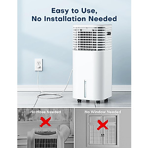 CENSTECH 4-IN-1 Portable Air Conditioners, Evaporative Air Cooler w/4 Modes & 3 Speeds, 15H Timer for Smart Auto-off, 2-Gal Tank for 20H Cooling,17FT Remote,No Hose Needed,120°Oscillating Swamp Cooler