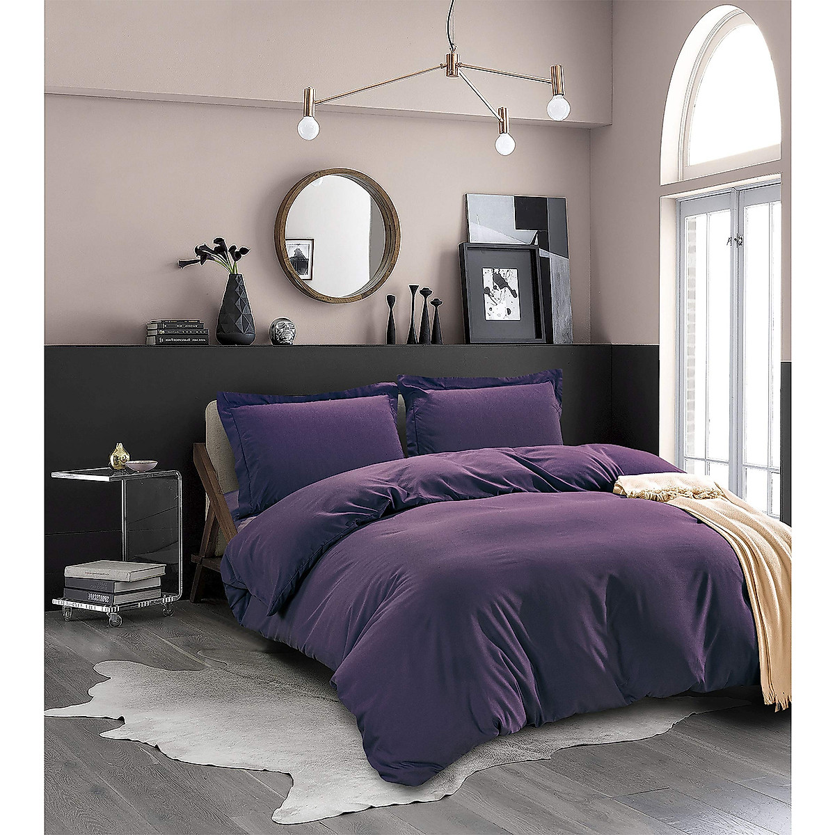 Xtream Fabric 100% Natural Cotton Duvet Set, 1 Duvet Cover with Button Closure, 1 Fitted Sheet 21" Deep Pocket and 2 Pillowcase 800 Thread Count Duvet Cover Set, Duvet Sets Full Size Purple