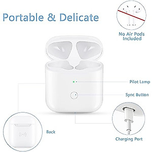 Airpod Charging Case,Wireless Airpod Replacement Charging Case Compatible with AirPods 1&2,Airpod Charger Case Only,450 mAH Airpod Battery Replacement with Bluetooth Pairing Sync Button,Cool White