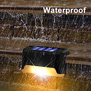 Phenas Solar Deck Light Outdoor Solar Fence Light Energy Saving Solar Step Light with Auto Working Mode Waterproof LED Solar Stair Light for Railing Deck Patio Yard Pathway Garden Decor, Black