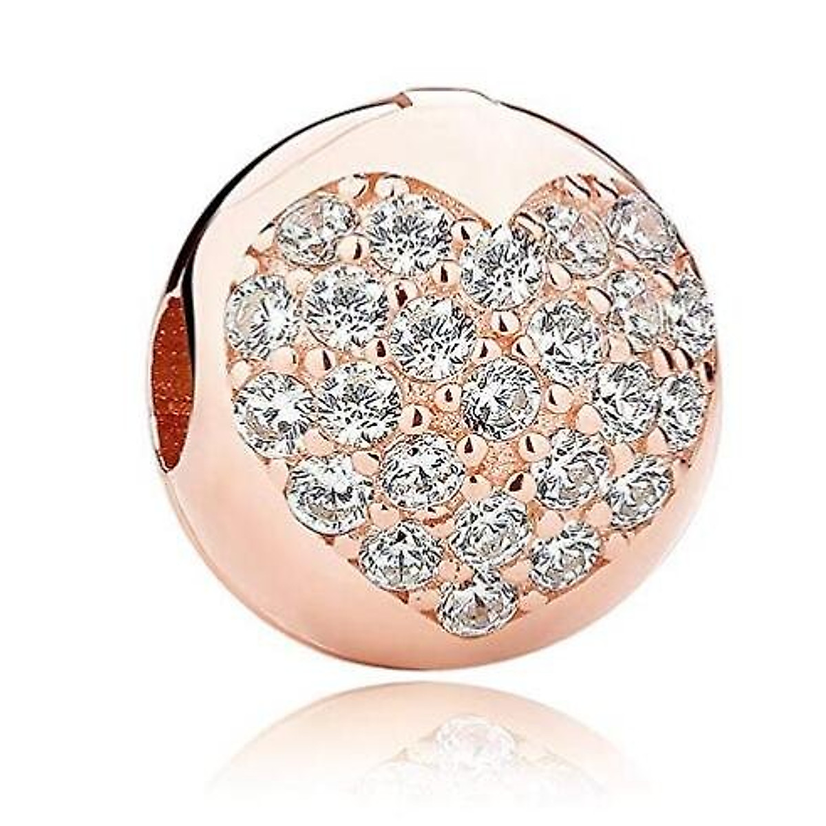 Pink Cherry Blossom CZ Clip 925 Sterling Silver Bead love heart Charm Clip Charm Lock Stopper Charm Spacer Charm for Pandora Charms Bracelet (Rose Gold Love Charms)
