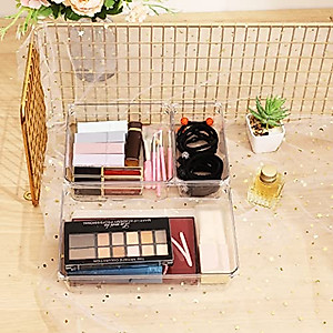 Cq acrylic 16-Piece Clear Plastic Drawer Organizer Tray for Makeup, Kitchen Utensils, Jewelries and Gadgets,4 Sizes Plastic Vanity Drawer Organizers and Storage Bins Clear